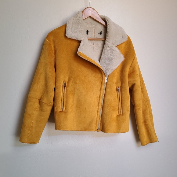 Zara | Jackets & Coats | Zara Yellow Suedesherpa Moto Jacket S | Poshmark